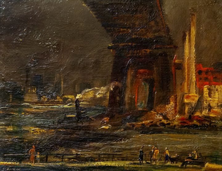 John Clifford Pellew (1903-1993) [RA 1949-1993] : Tugboat and bridge ...