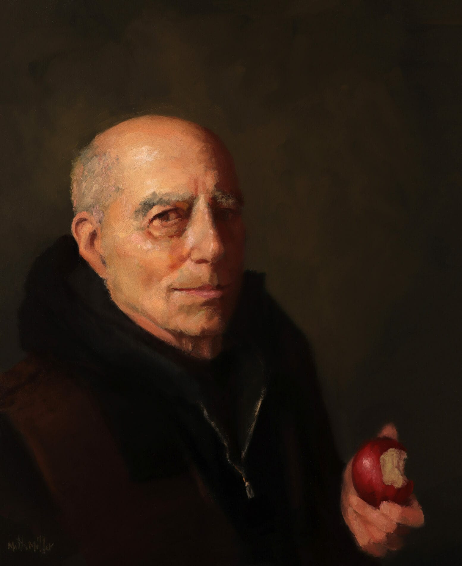 Matthew Miller [NM] : Portrait of the Artist with Apple | Salmagundi Club